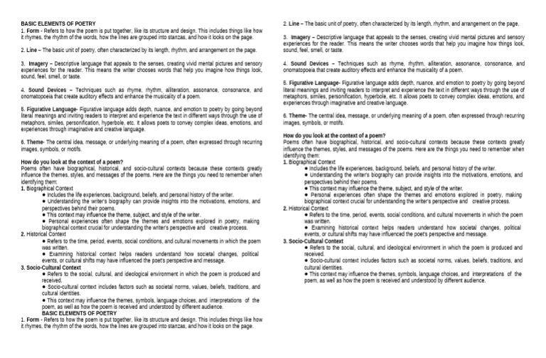 Key Elements of Poetry Explained | PDF | Poetry | Rhyme
