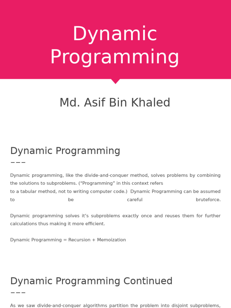 Lecture 12 Dynamic Programming | PDF Lecture 12 Dynamic Programming | PDF