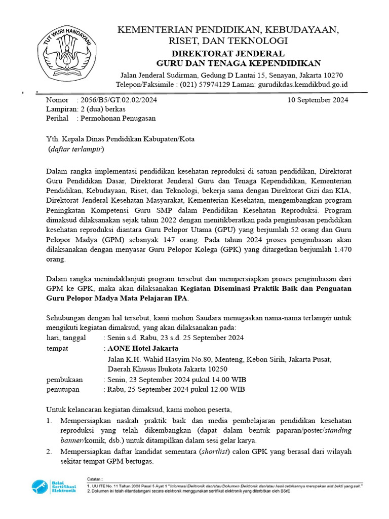 2b. Undangan GPM Diseminasi Praktik Baik IPA (TTE FIX) | PDF