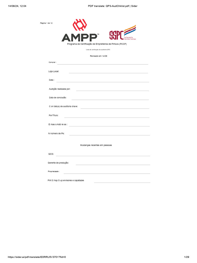 PDF Translate - QP3-AudChklist - PDF - Sider | PDF