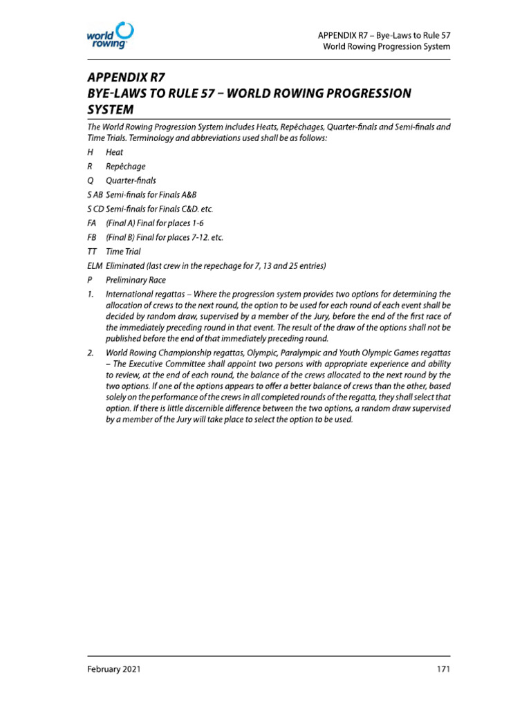 2021 Fisa Rule Book en Appendix r7 World Rowing Progression System | PDF