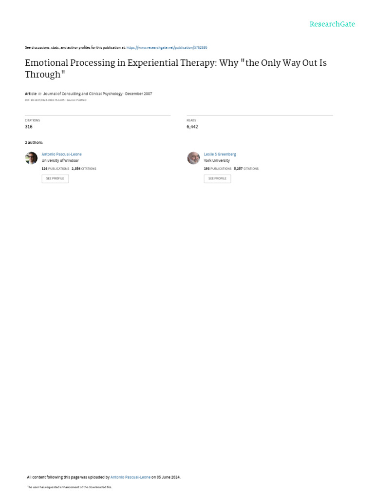 B024. Emotional Processing in Experiential Therapy Why | PDF