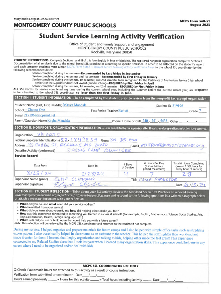 SSL Form - VisArts Spring Camp - Mavya Mandala | PDF