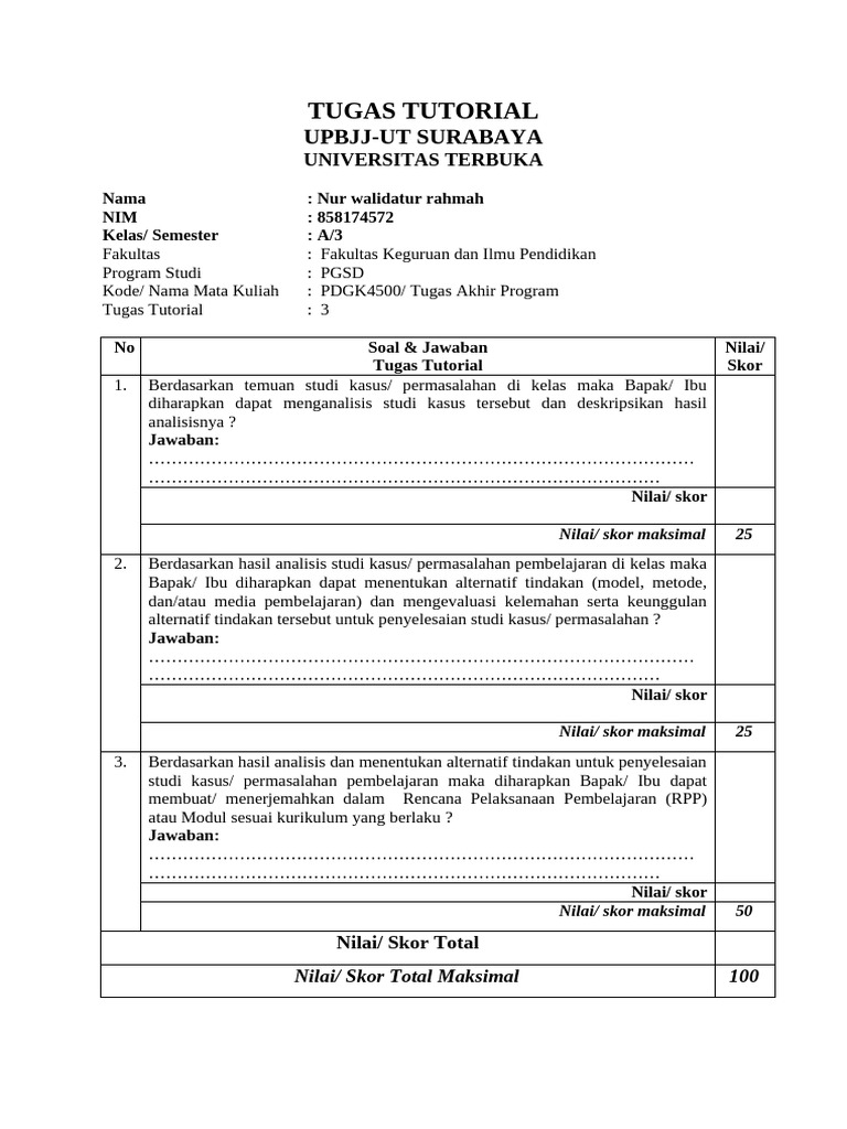 Tugas Tutorial 3 - PDGK4500 (Tugas Akhir Program) | PDF