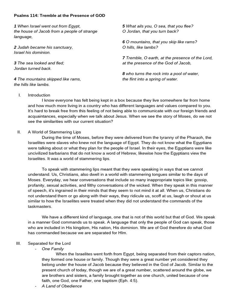 Psalms 114 - Tremble at The Presence of GOD | PDF
