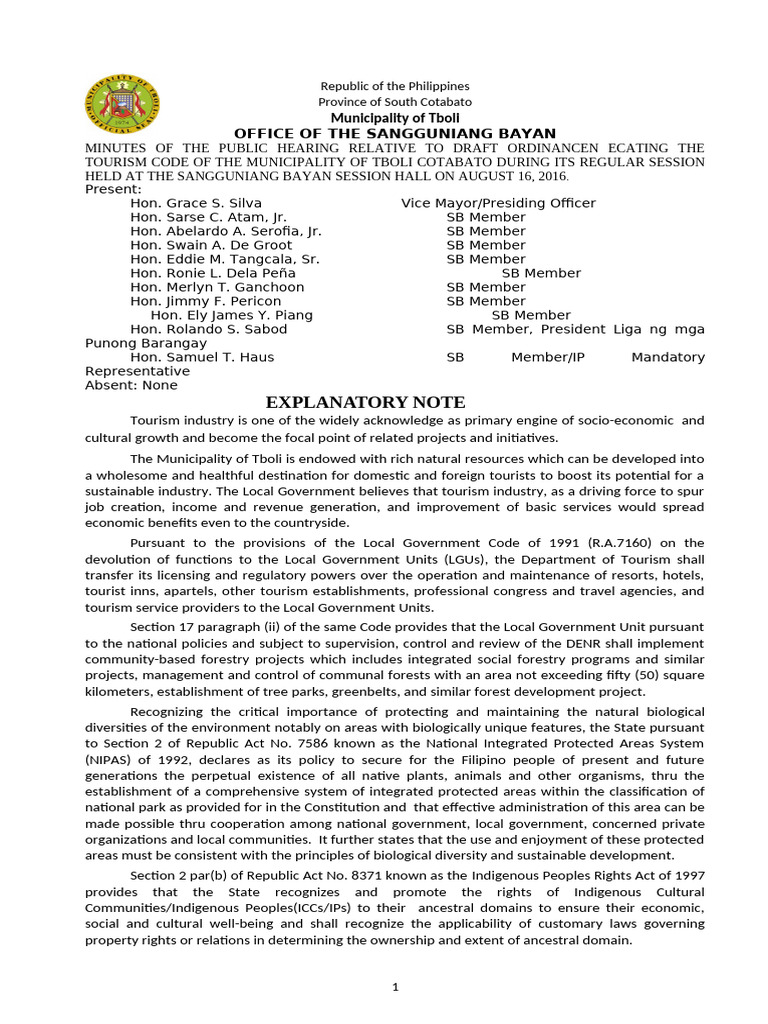 TOURISM CODE 2016 PINAKAFINAL WD Correction | PDF