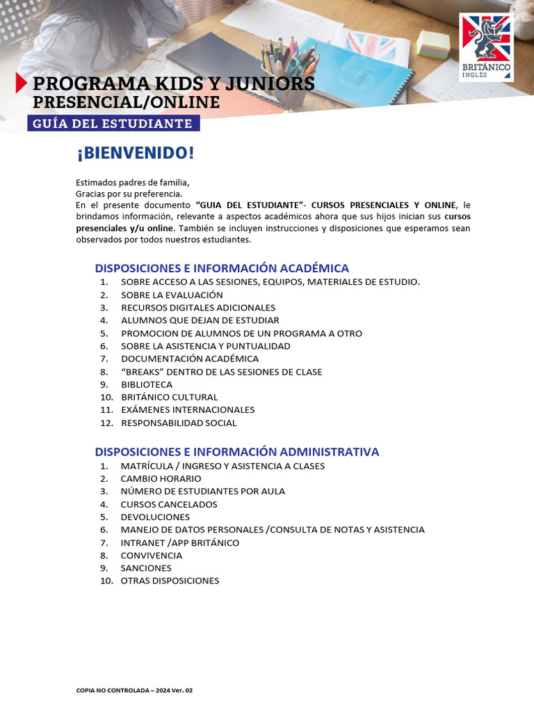 2024 Guia Kids y Juniors Presencial y Online Ver 02 | PDF