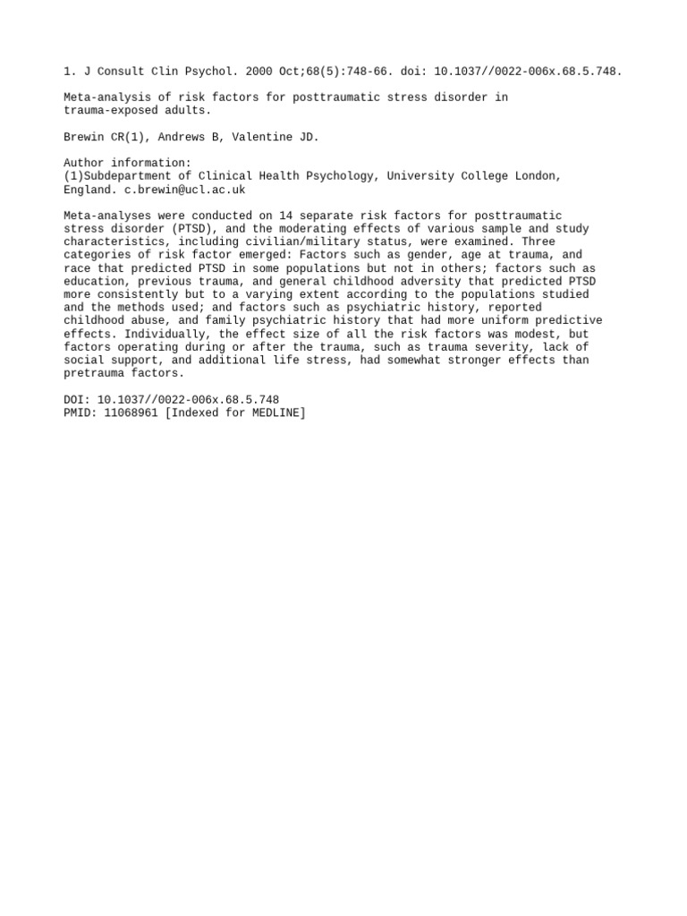 B031-Asbtract. Meta-Analysis of Risk Factors For Posttraumatic Stress ...