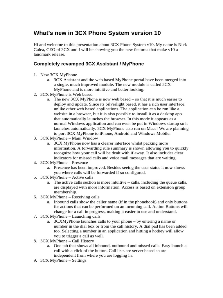 Whats New in 3CX Phone System Version 10 - Presentation Text | PDF