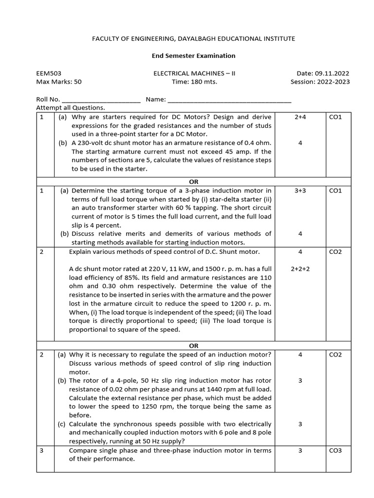 EEM 503 End Sem Nov 2022 | PDF