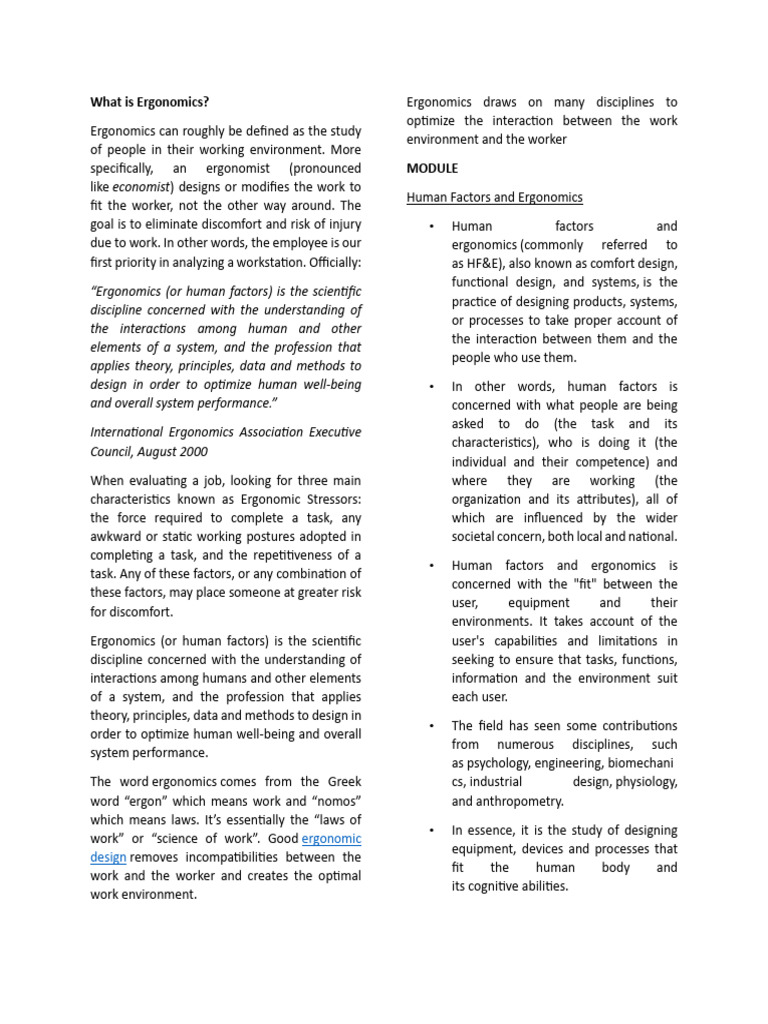 Module 1 - Ergo | PDF
