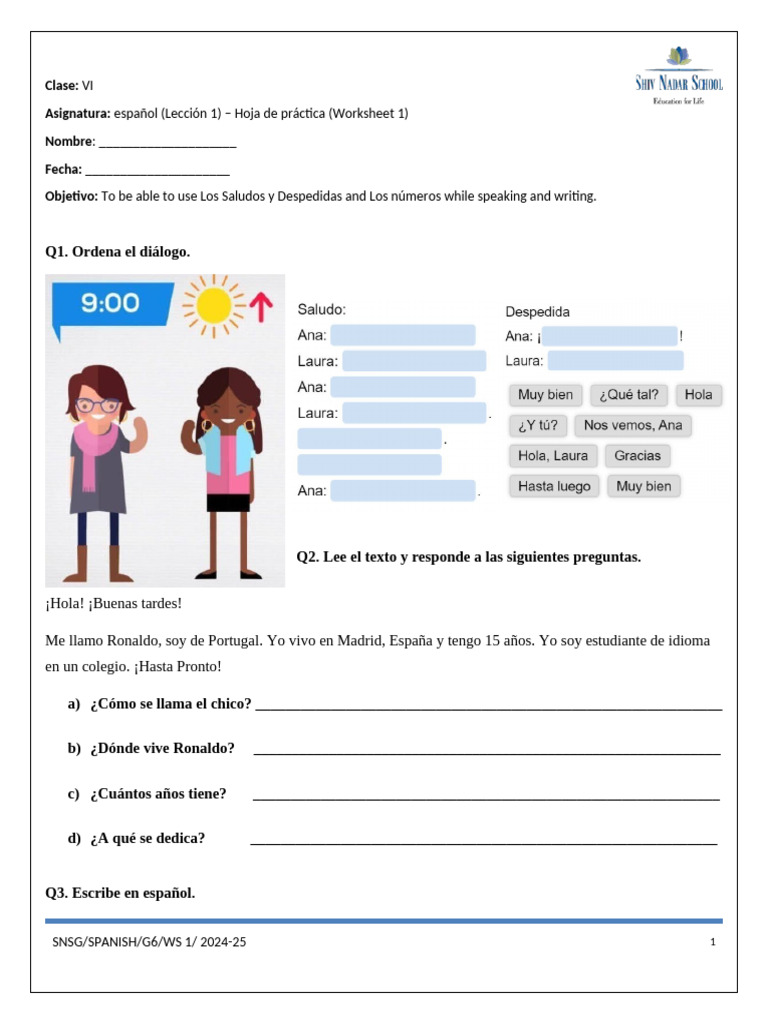 G6 WS 1 Saludos y despedidas, los numeros (3) | PDF