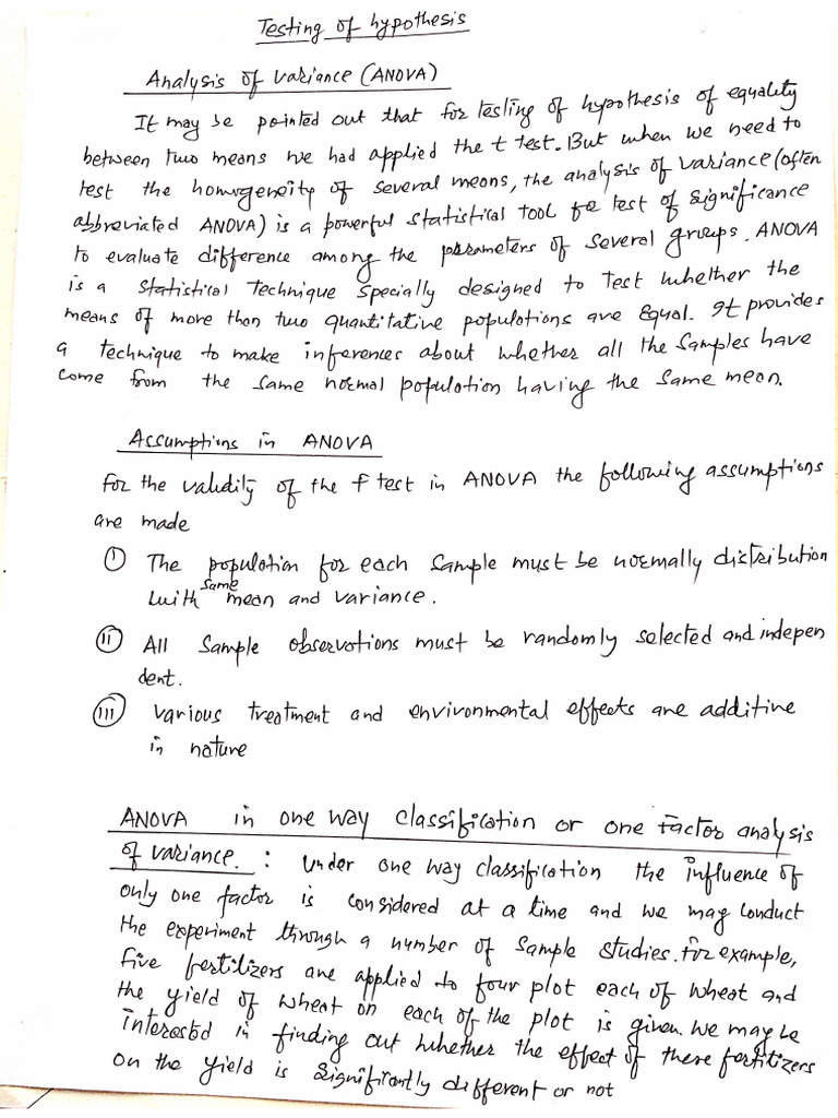 Analysis Of Variance Anova Testing Of Hypothesis Pdf