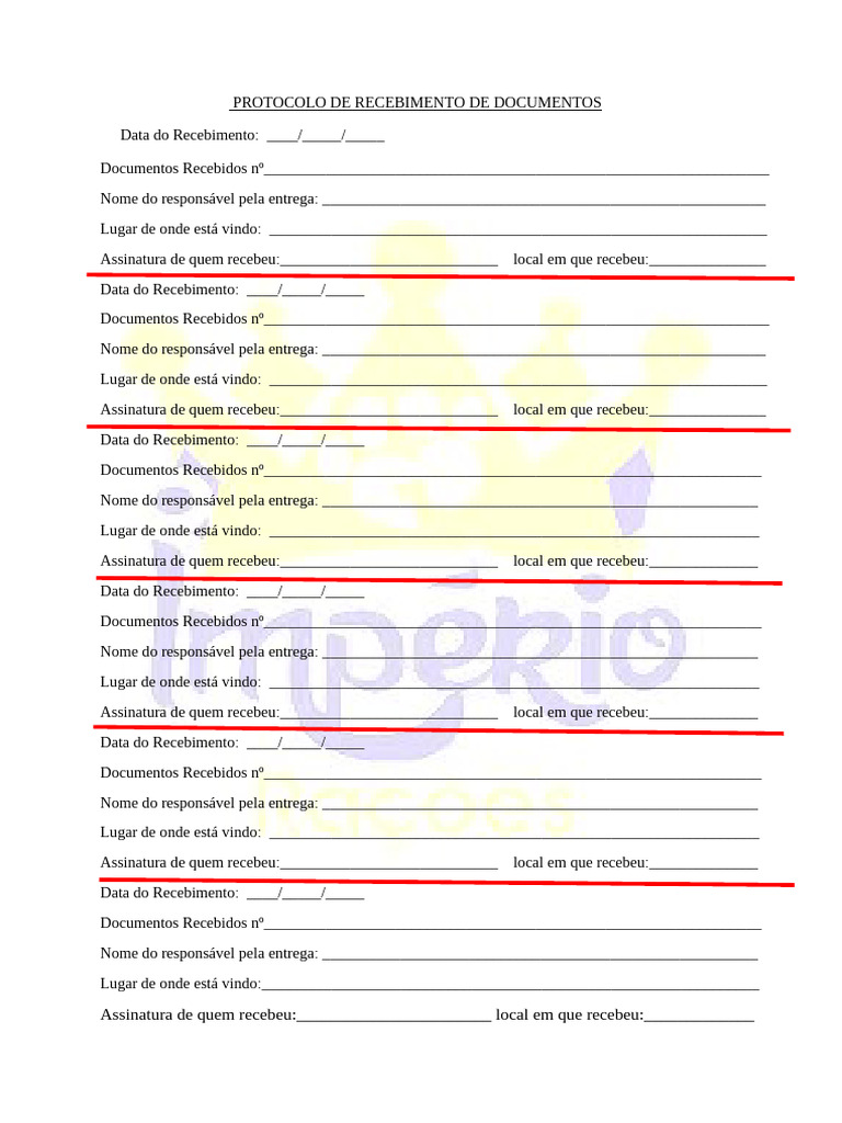 Protocolo de Recebimento de Documentos Imperio | PDF
