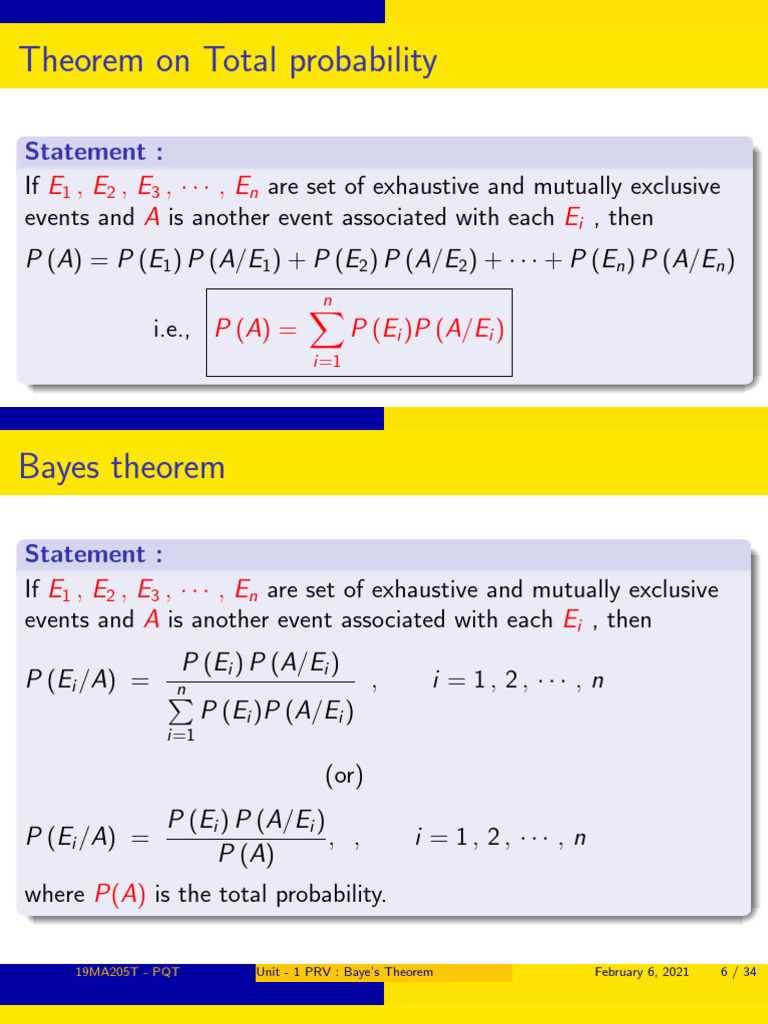 Unit - I PQT 2. Baye's Theorem | PDF