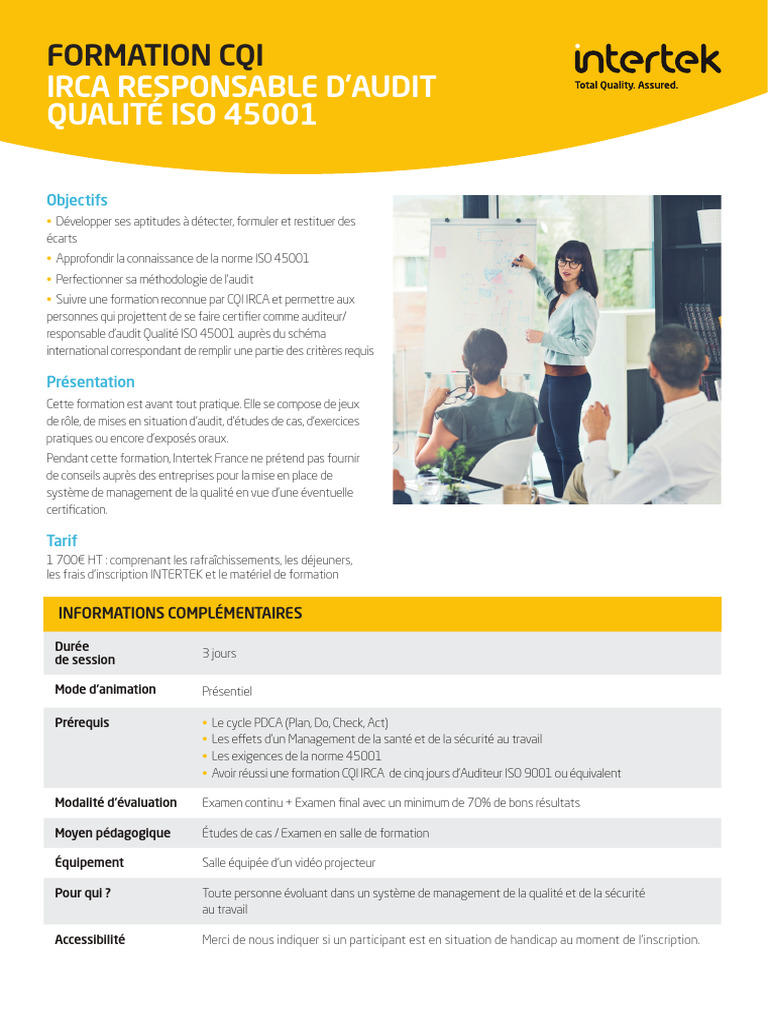 Intertek Academy Formation IRCA ISO 45001 | PDF