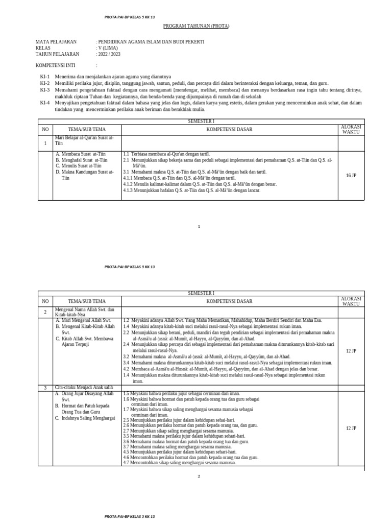 Prota KK 13 KLS 5 | PDF