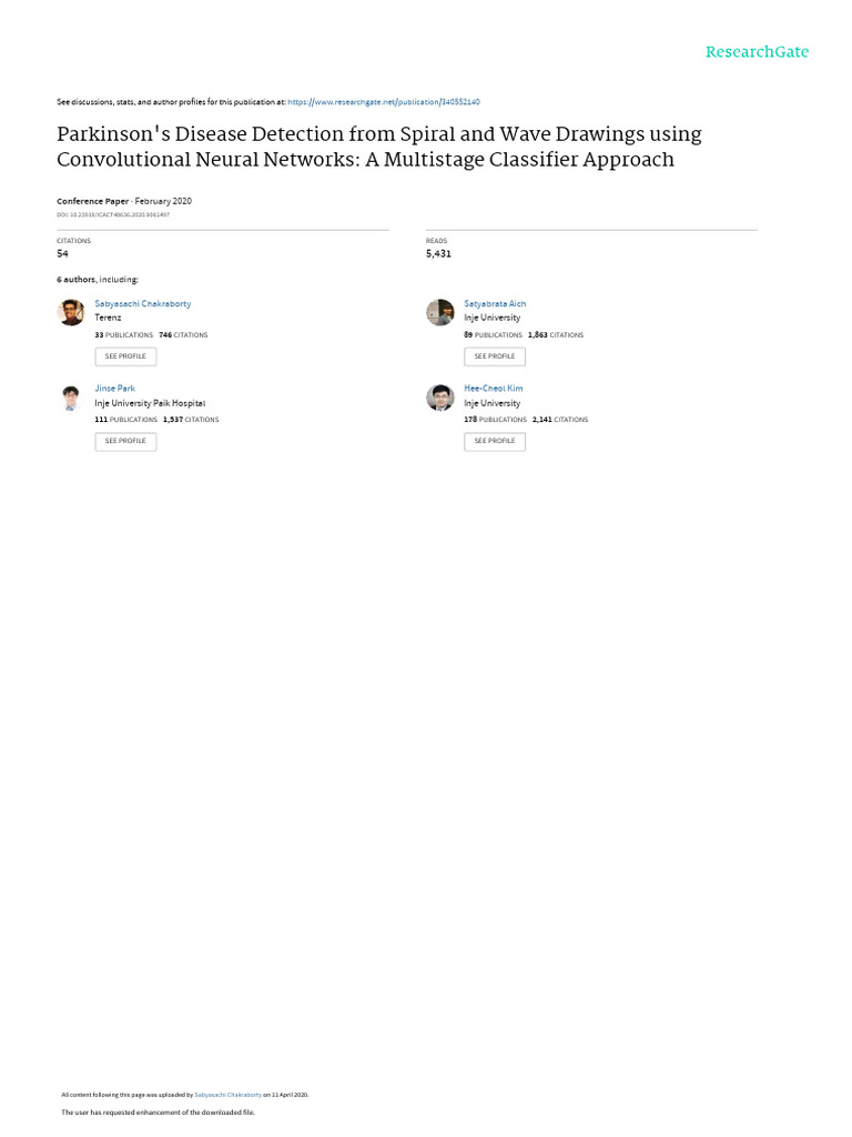 Parkinsons Disease Detectionfrom Spiraland Wave Drawingsusing ...