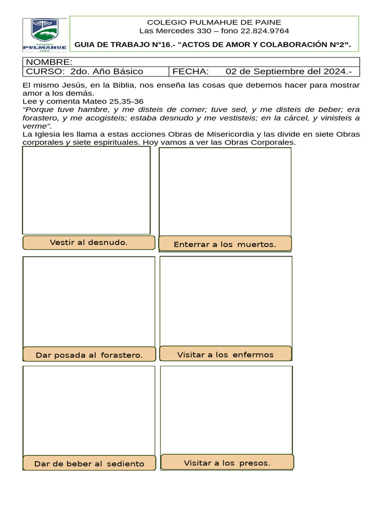 Guía 16 2do Actos de Amor y Colaboración N°2. | PDF