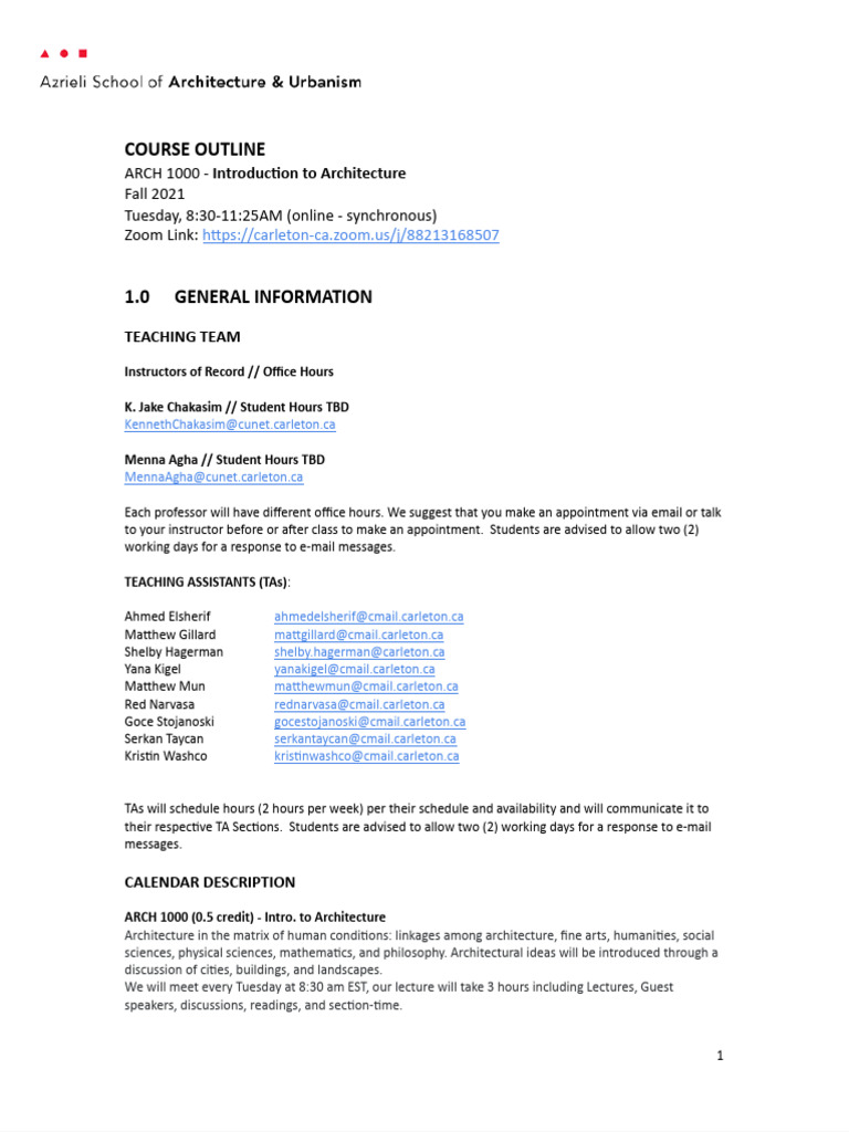ARCH1000 Course Outline Update | PDF