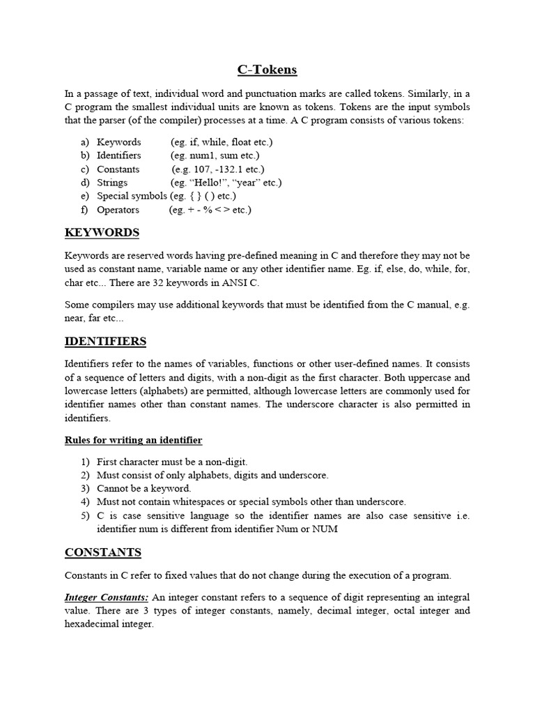 C Tokens | PDF | Reserved Word | Teaching Methods & Materials
