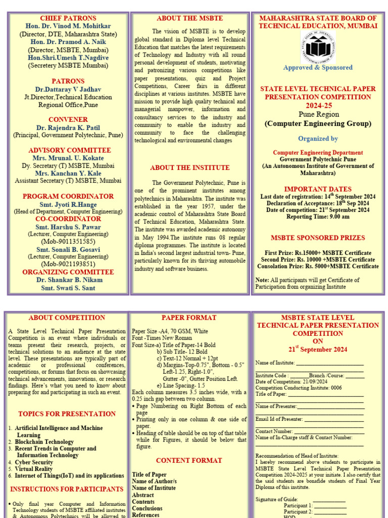 Msbte Paper Presentation Brouchure G P Pune 10-9-24 | PDF