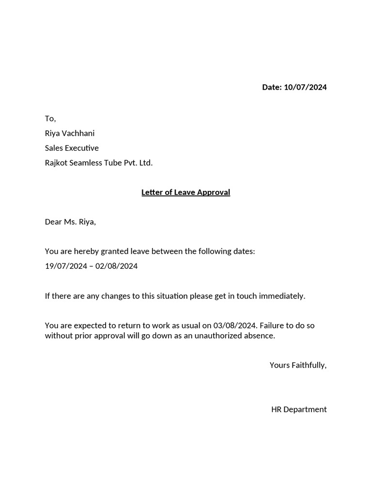 Leave Approval Letter | PDF