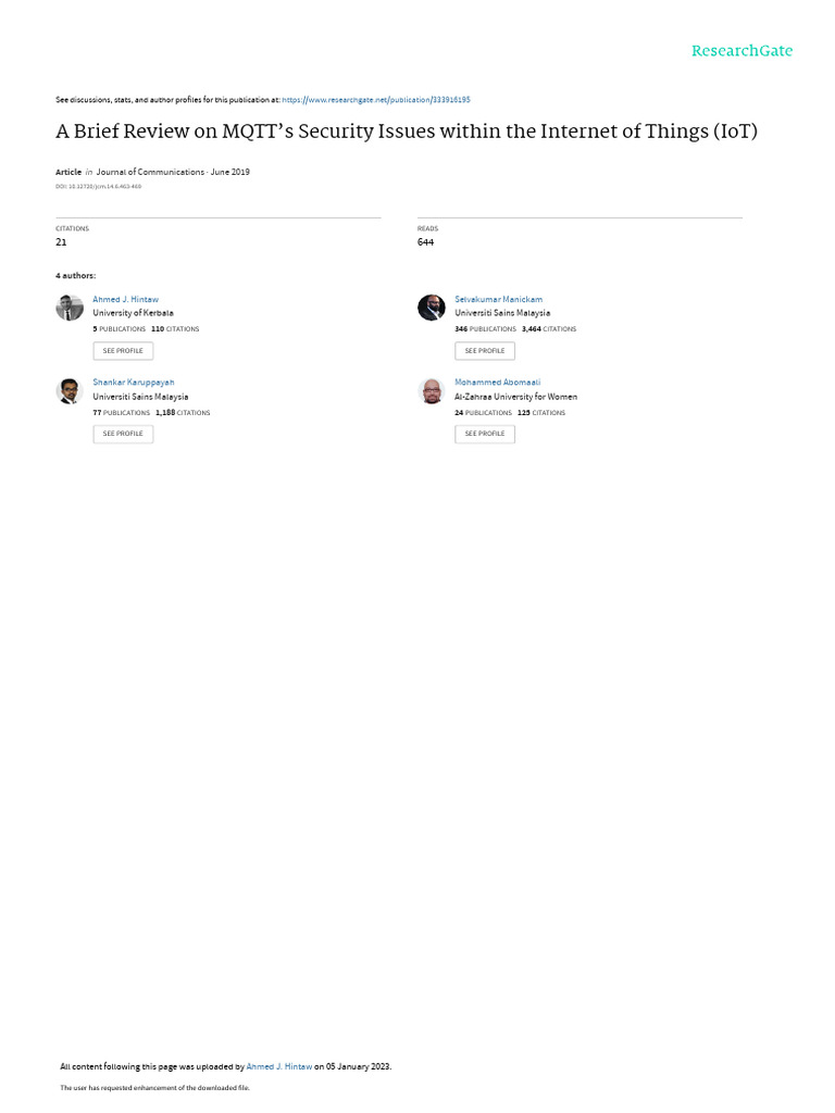Revision MQTT Security | PDF