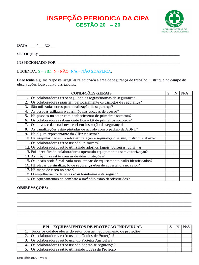 Inspeção Periodica Da Cipa - Ver. 00 | PDF