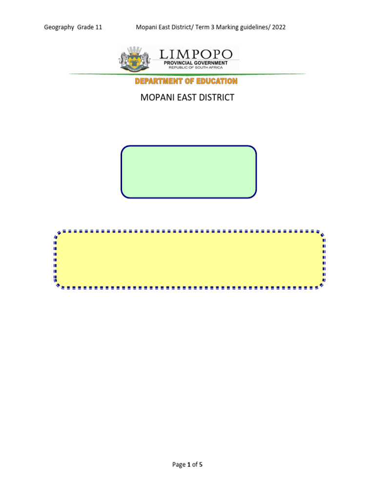 Grade 11, Geography, MARKING GUIDELINES Term 3 test 2022 | PDF