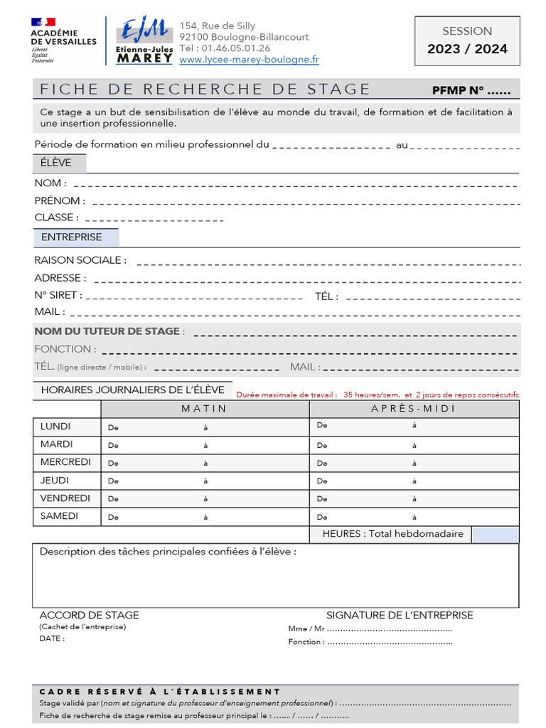 Fiche de Recherche de Stage_2023!24!1 | PDF