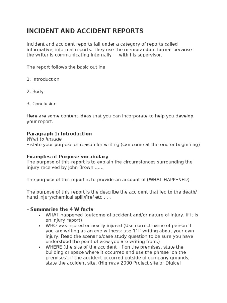Incident and Accident Reports | PDF
