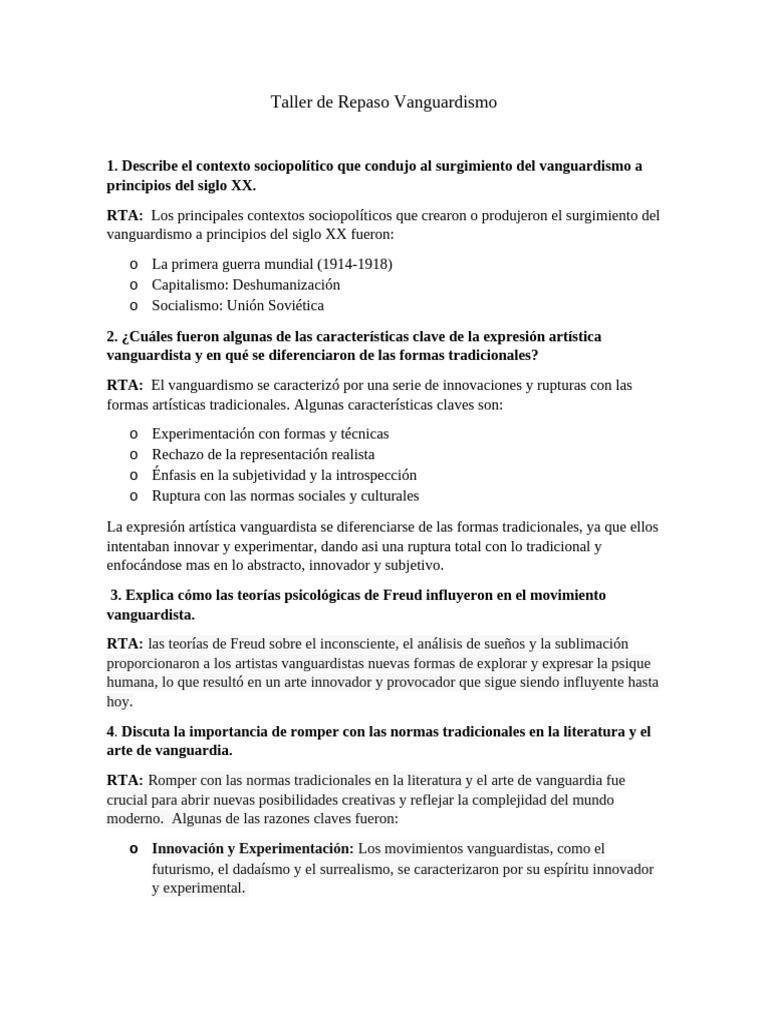 Contexto y Características del Vanguardismo | PDF | Vanguardia | Política
