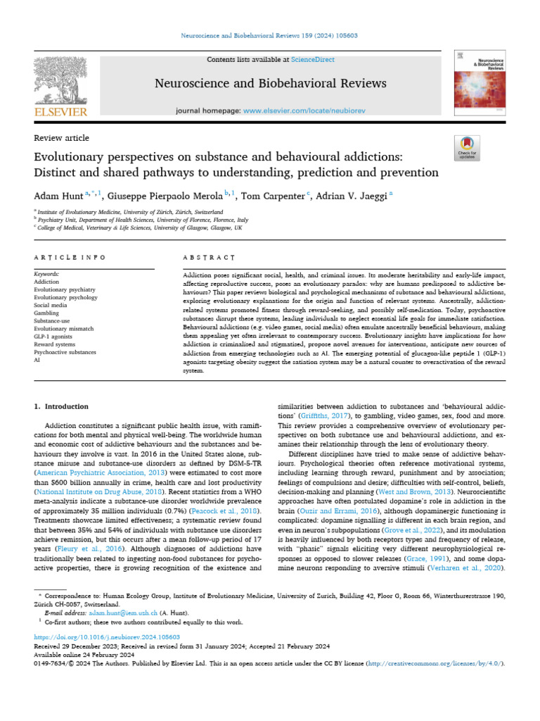 Neuroscience and Biobehavioral Reviews: Adam Hunt, Giuseppe Pierpaolo ...