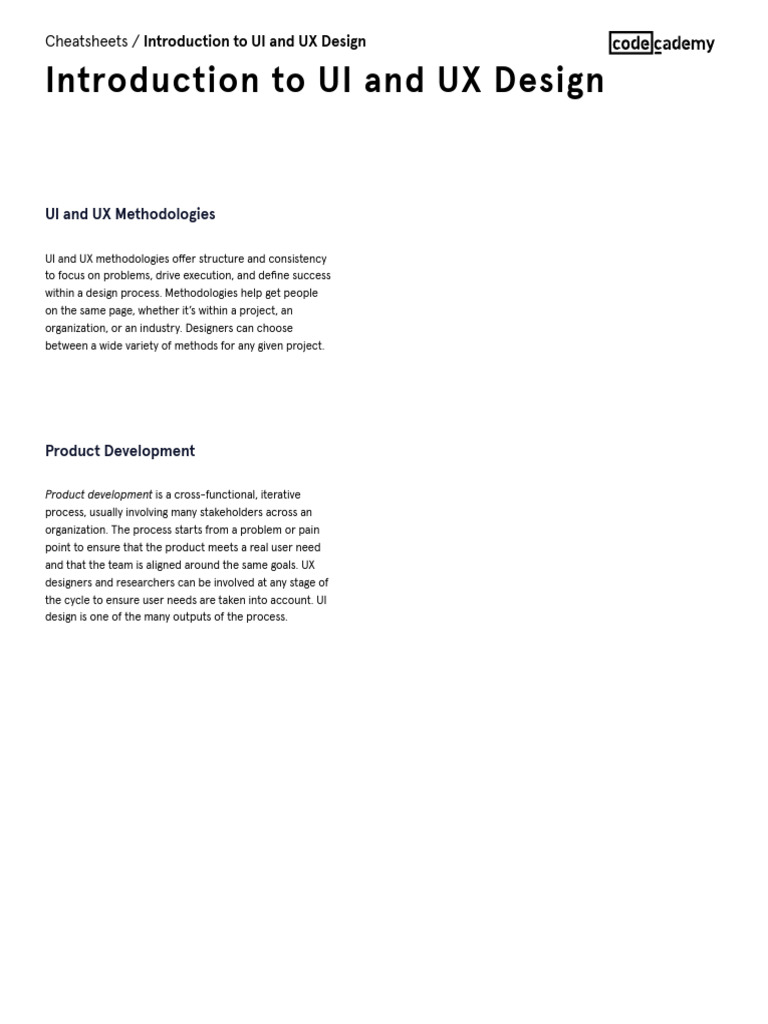 Introduction To UI and UX Design Cheatsheet | PDF