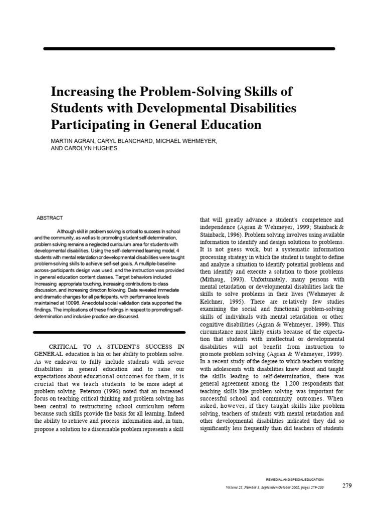 Agran Et Al. (2002) - Increasing The Problem-Solving Skills of Students With Developmental ...