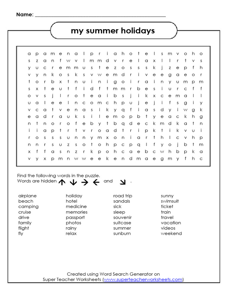 Summer Holiday Word Search Puzzle | PDF | Word Search | Word Puzzles