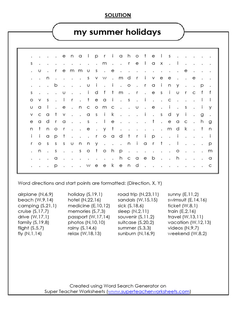 ANSWER KEY - My Summer Holidays | PDF