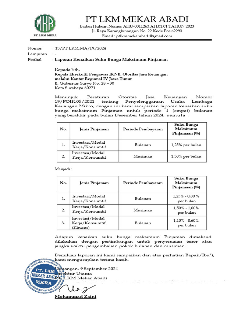 Laporan Kenaikan Suku Bunga LKM MKRA | PDF
