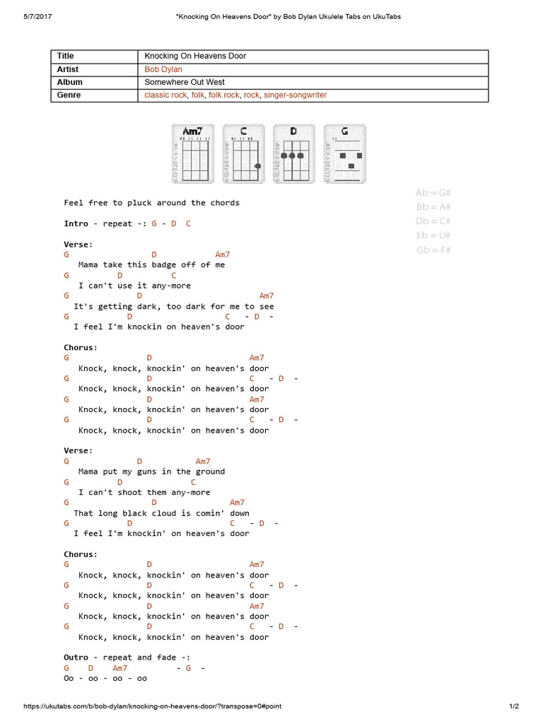 Knocking on Heaven's Door Ukulele Chords | PDF | Song Structure ...