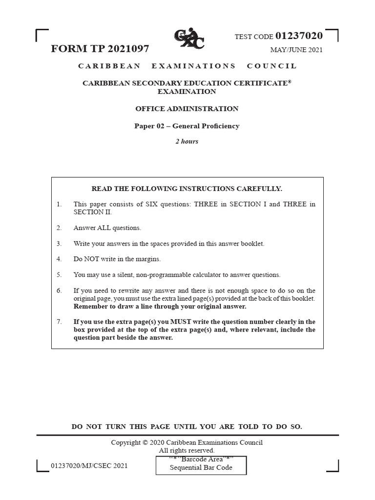 CSEC Office Administration P2 2021 | PDF