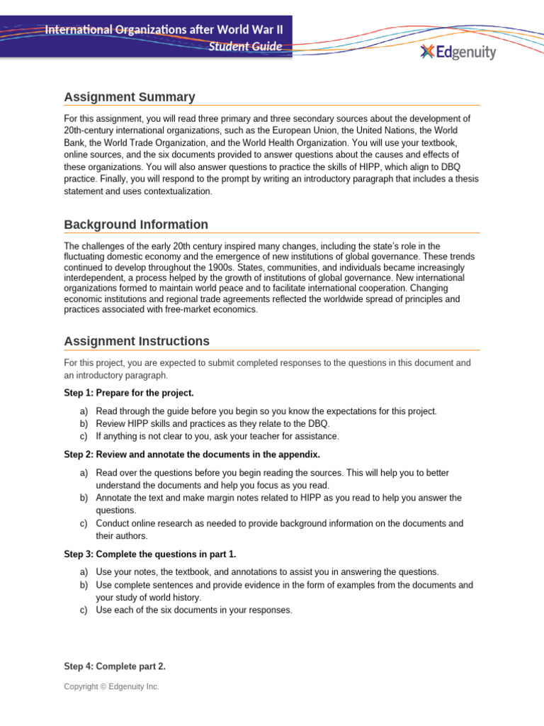Project - International Organizations Post WWII - Student Guide | PDF