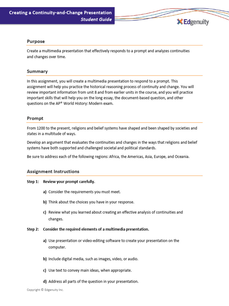 Project - Continuity and Change Presentation - Student Guide | PDF