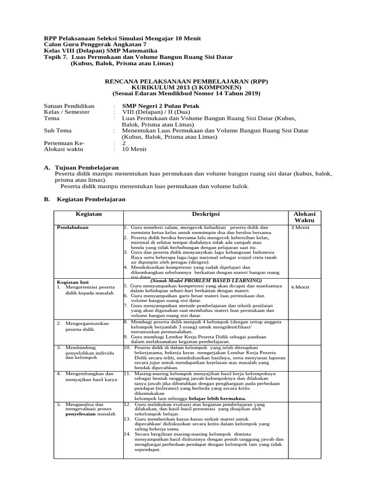 CONTOH RPP TOPIK 7 | PDF