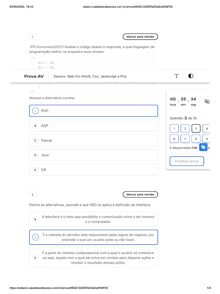 PROVA - AV - Desenv Web HTML | PDF
