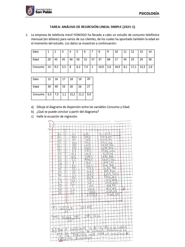 Tarea Análisis de Regresión Lineal Simple | PDF