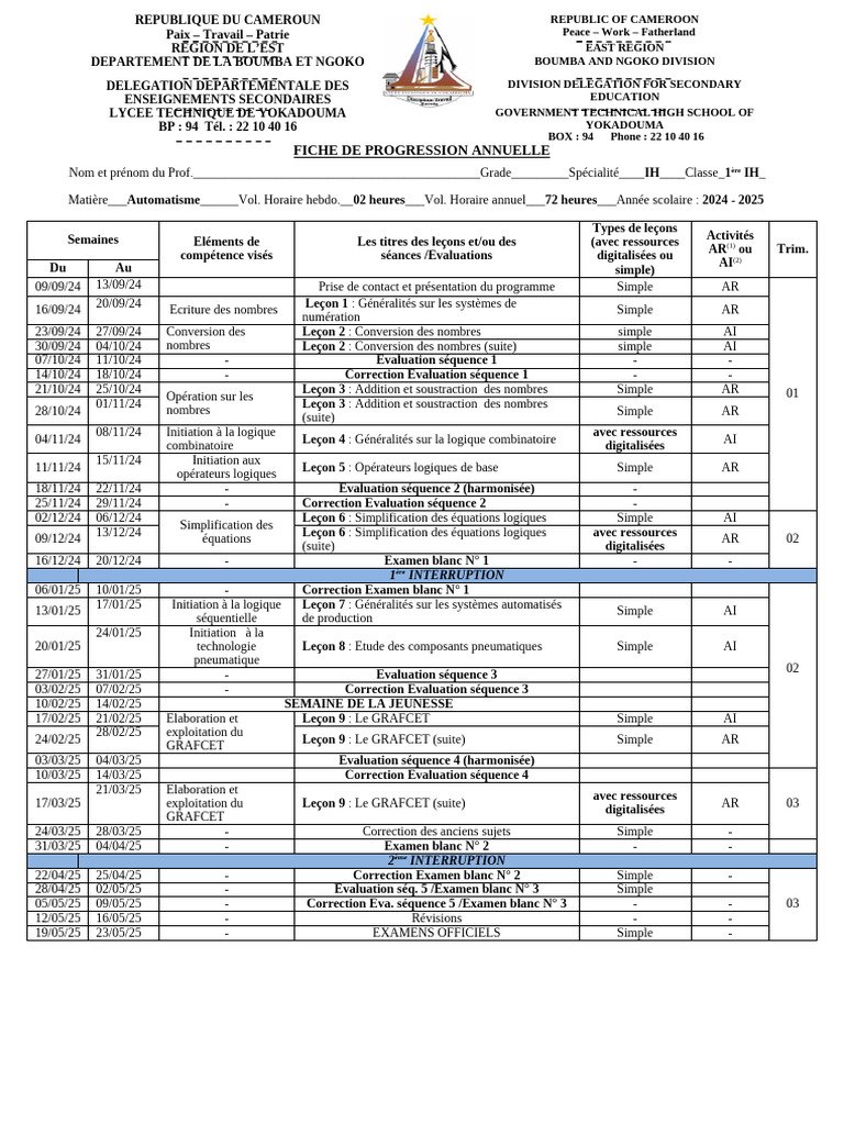 Fiche de Progression Annuelle | PDF