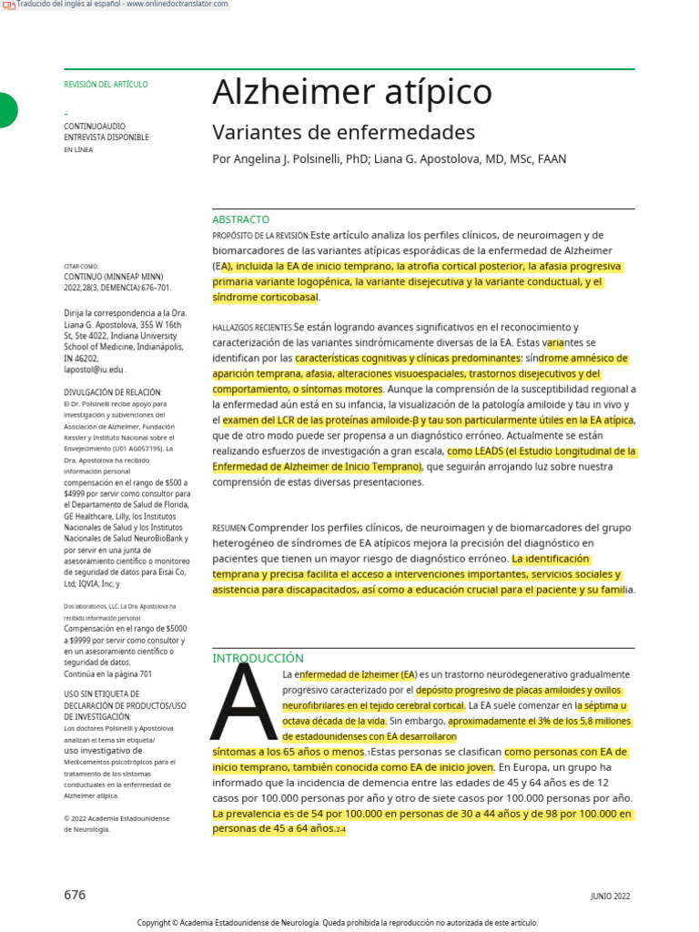 Atypical Alzheimer Disease Variants - En.es | PDF