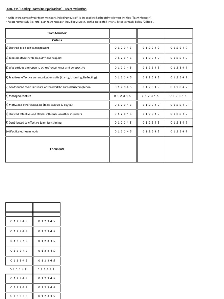 Team Evaluation Criteria Form | PDF | Career & Growth