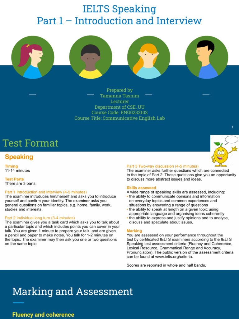 Slide On IELTS Speaking Part 1 - Introduction and Interview | PDF